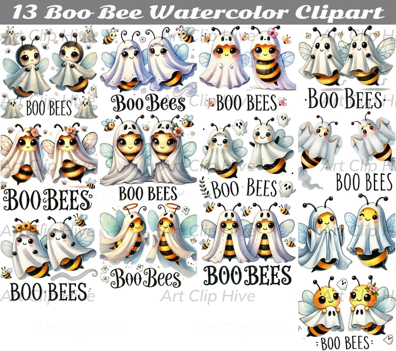 Boo Bees Halloween PNG, Watercolor Funny Ghost Bees Clipart, Cute Ghost ...