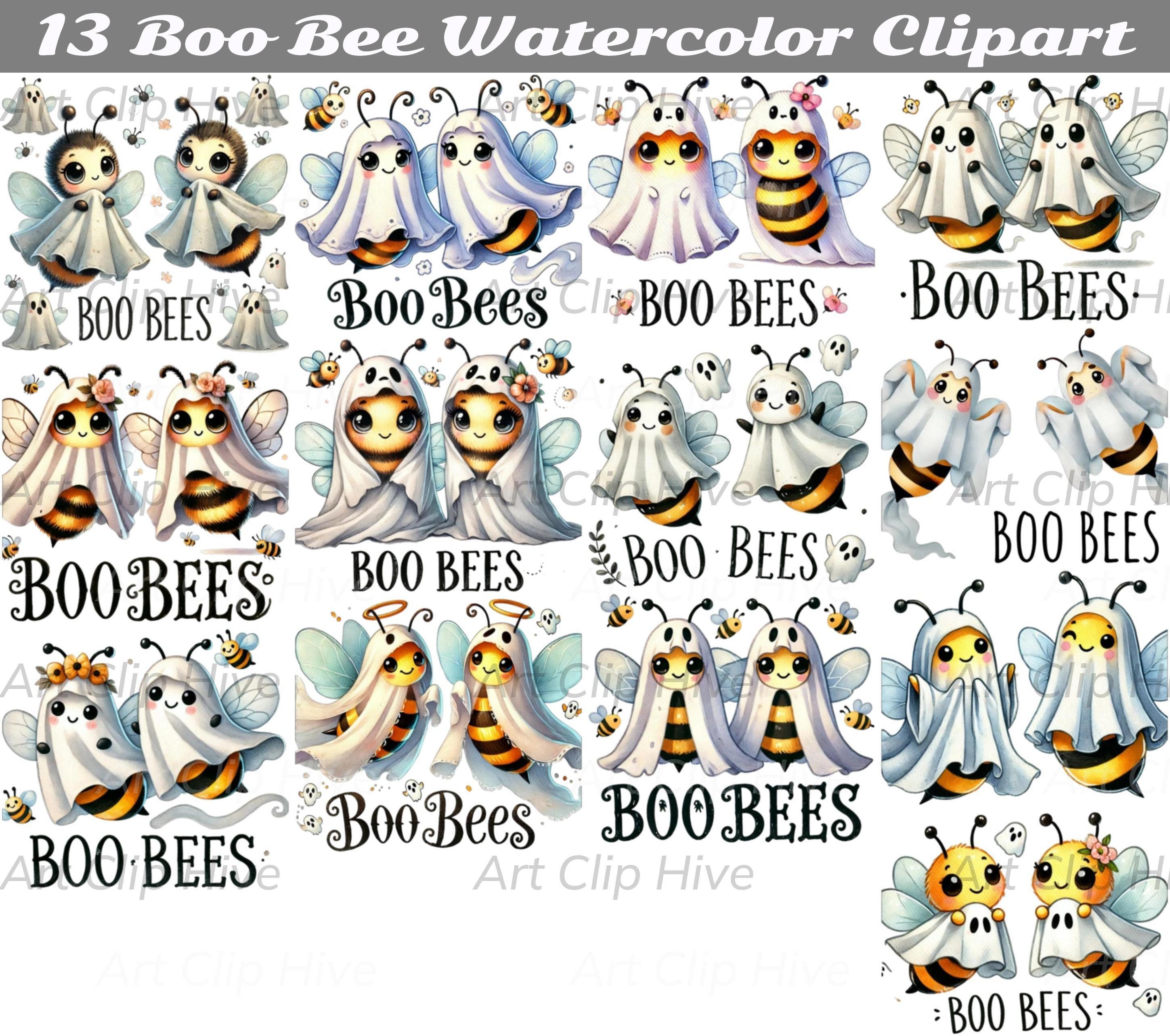 Boo Bees Halloween PNG, Watercolor Funny Ghost Bees Clipart, Cute Ghost ...