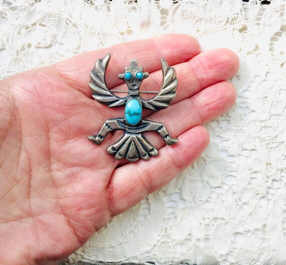 Sterling Turquoise Native American Knifewing Pin - Kn… - Gem