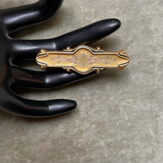 Vintage Hayward 12k Gold Filled Bar Pin - Black Ename… - Gem
