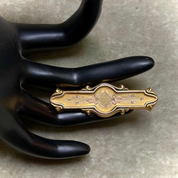 Vintage Hayward 12k Gold Filled Bar Pin - Black Ename… - Gem