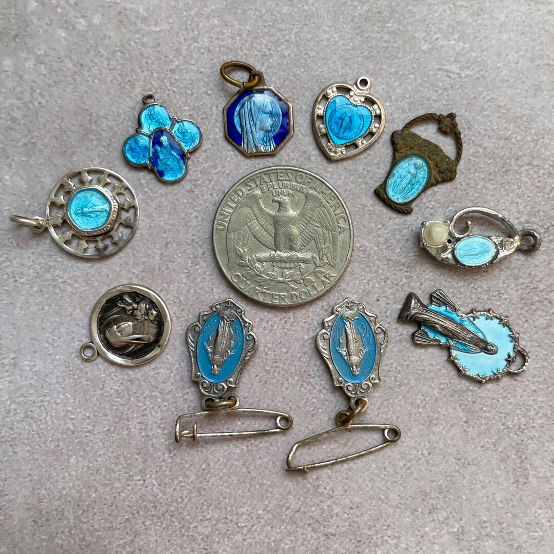 Ten Blue Enamel Religious Charm Collection - Two Sterling, 2 Sterling ...