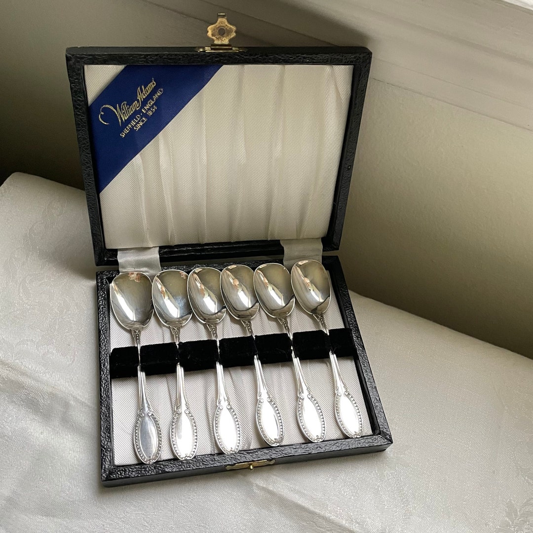 6 William Adams 800 Silver Spoons in Presentation Box Coin Silver ...