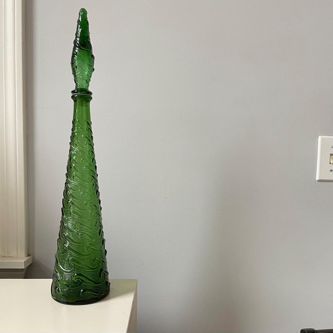 Tall Italian Mid Century Genie Bottle - Green Waves, Empoli Italy ...