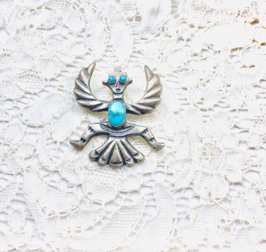 Sterling Turquoise Native American Knifewing Pin Knife Wing Turquoise ...