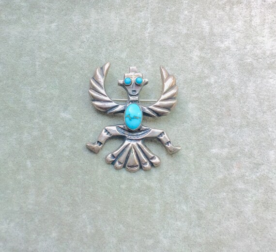 Sterling Turquoise Native American Knifewing Pin - Kn… - Gem