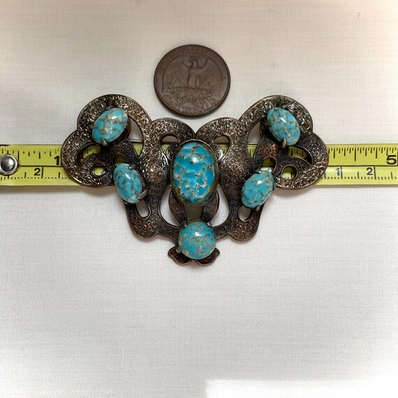 Art Nouveau Style Sash Pin with Mottled Turquoise Gla… - Gem