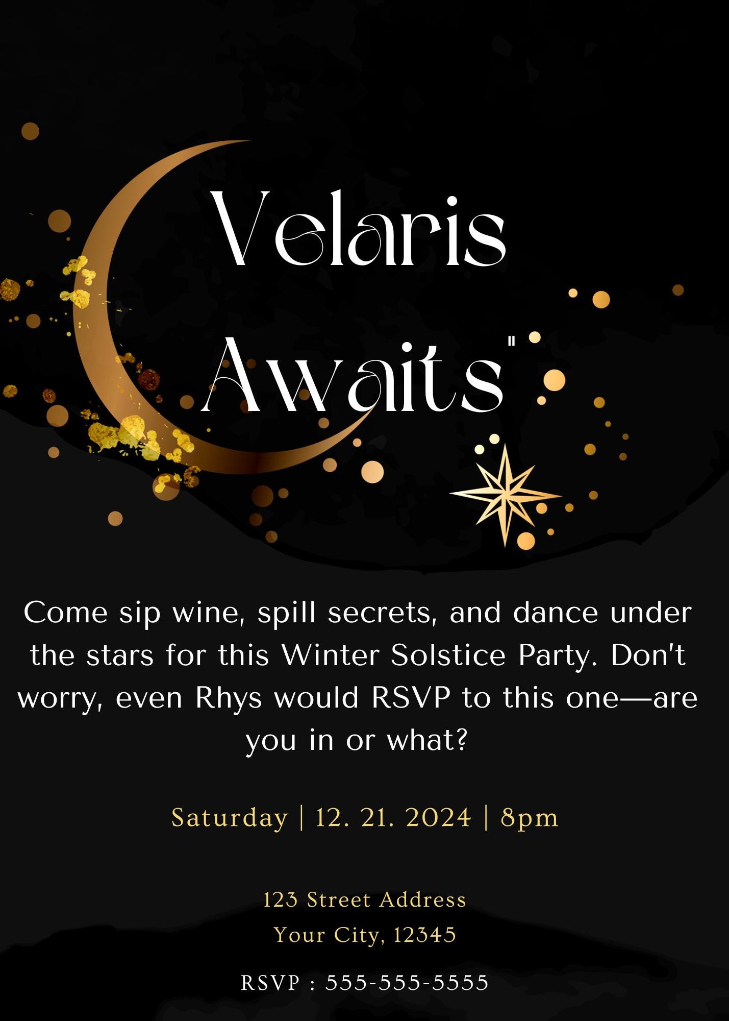 ACOTAR Themed Solstice Party Invitation - Velaris Awaits (digital ...