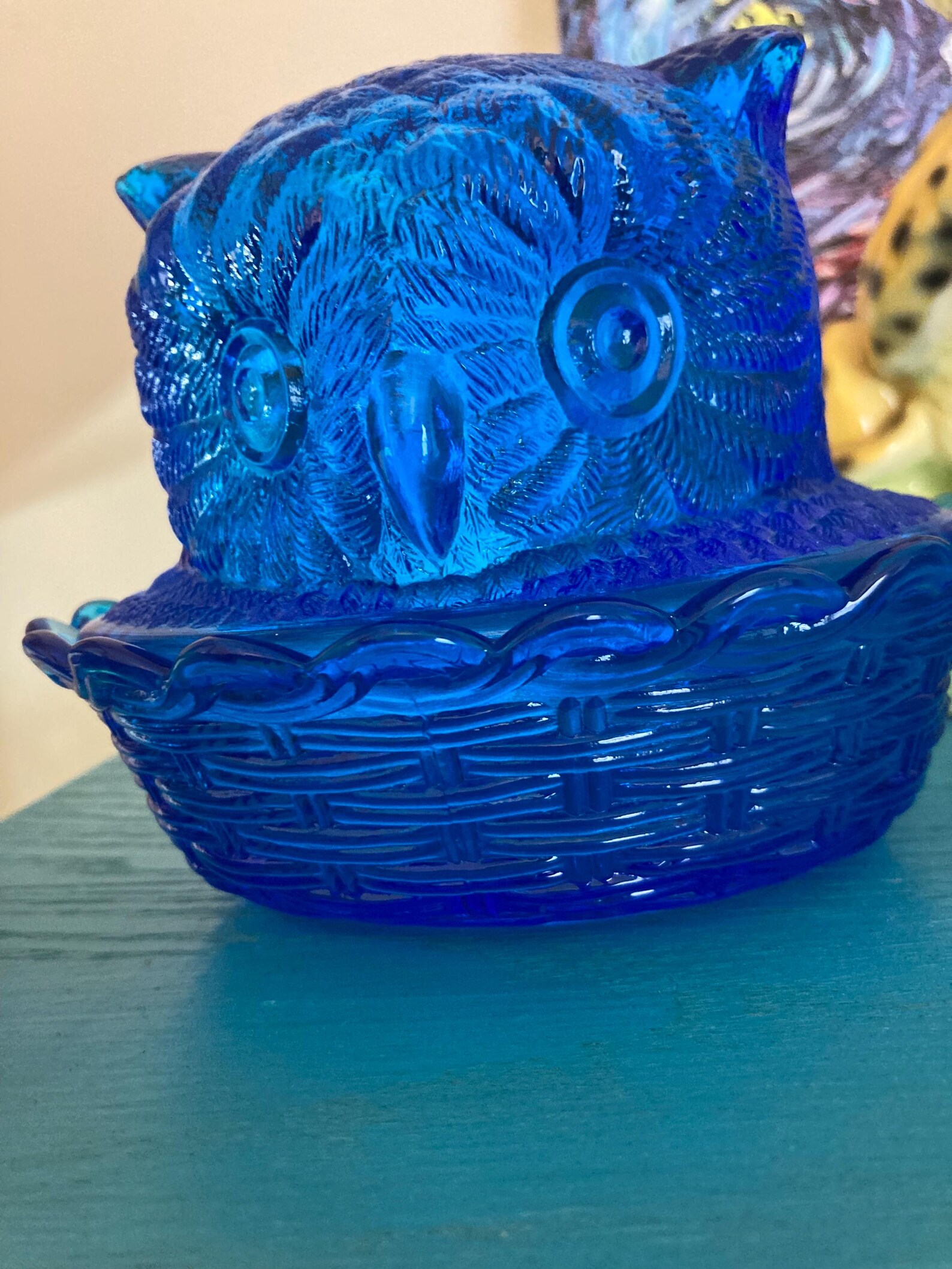 Vintage Fenton LG Wright Owl Blue Dish Gift Retro Cute Nature Glassware ...