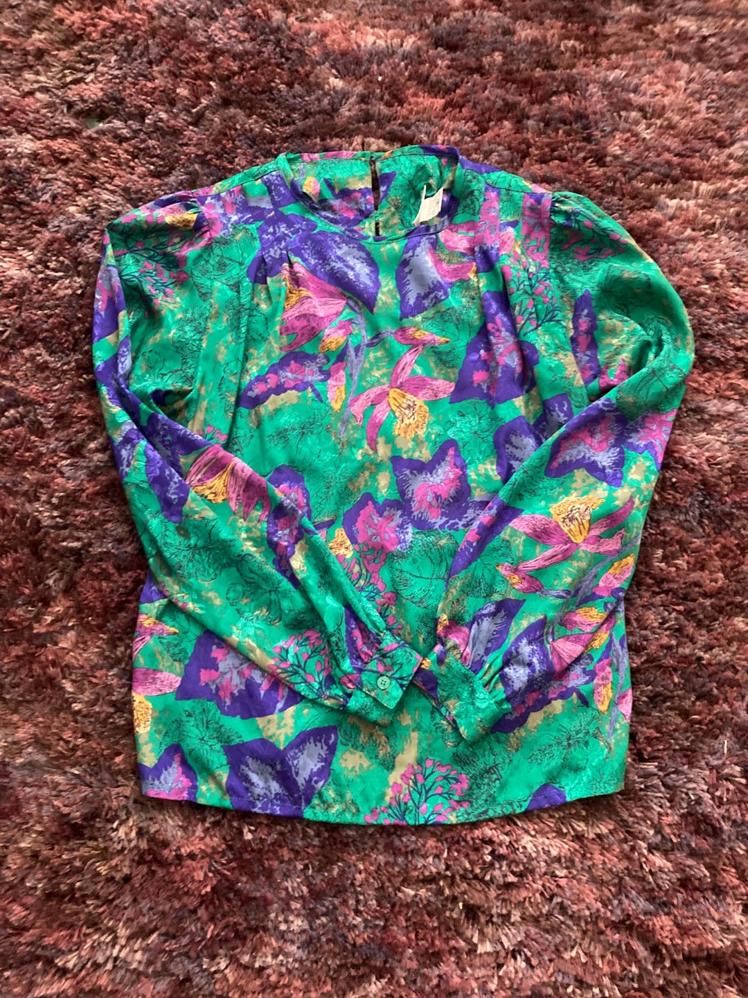 Vintage 1980s Jewel Toned Floral Blouse Colorful Dinner Party Office ...