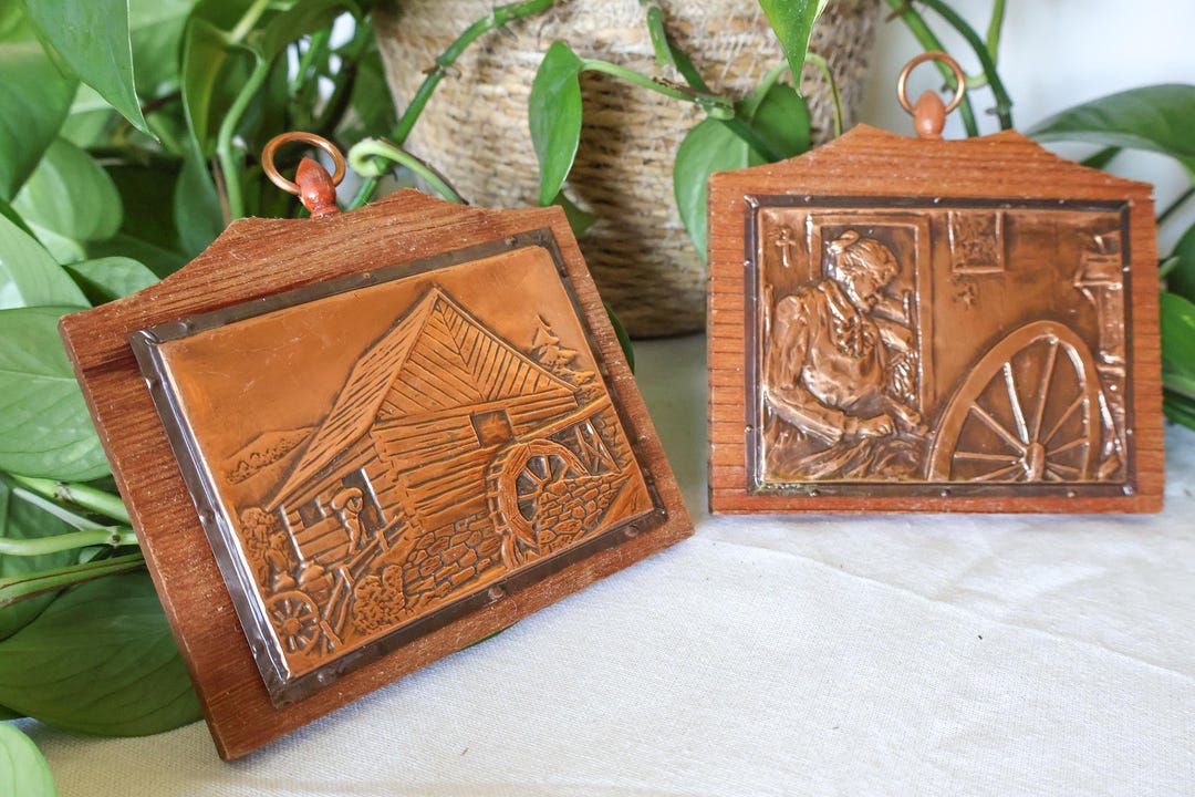 Vintage Rustic Copper Landscape Art | Set of 2 | Embossed Copper Wall ...