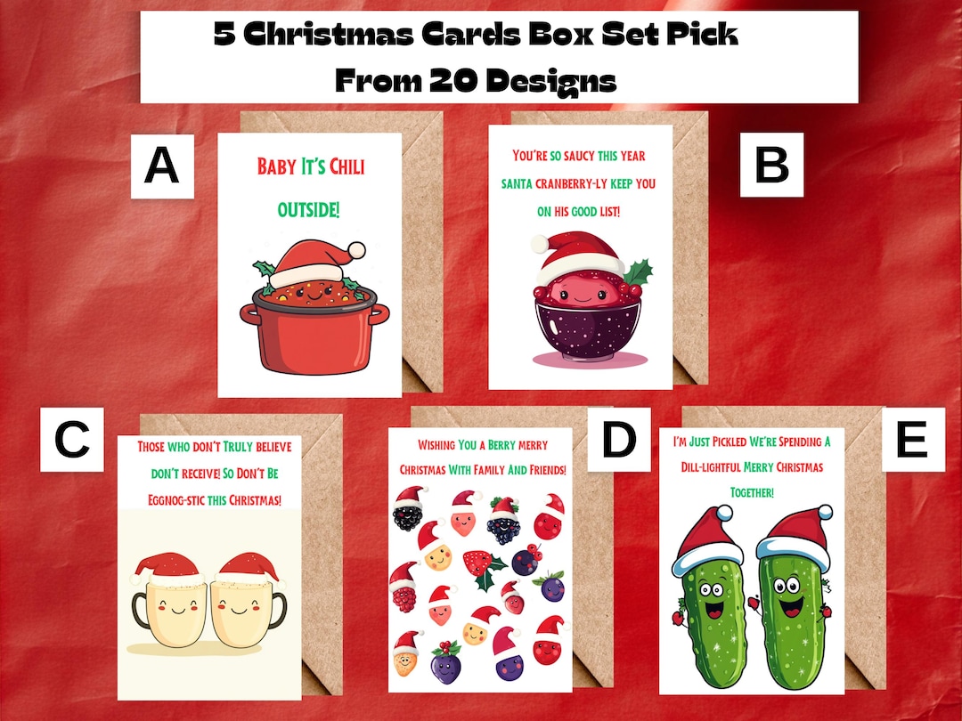 Punny Christmas Cards Five Set Pack Pick From 20 Cute and Funny Puns of ...