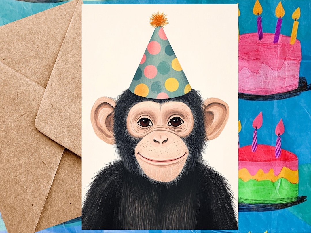 Cute Chimp Birthday Card for Kid - Happy Birthday Card Chimpanzee ...