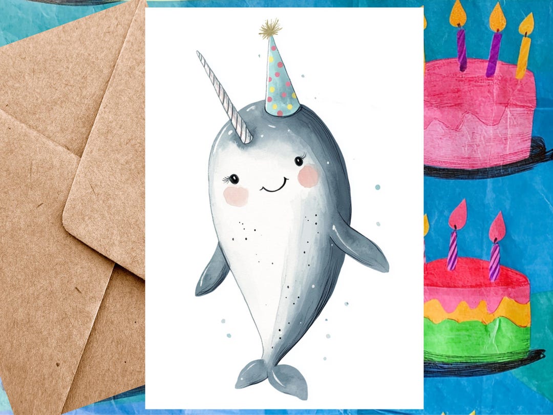 Cute Narwhal Birthday Card for Kid - Happy Birthday Card Narwhal ...
