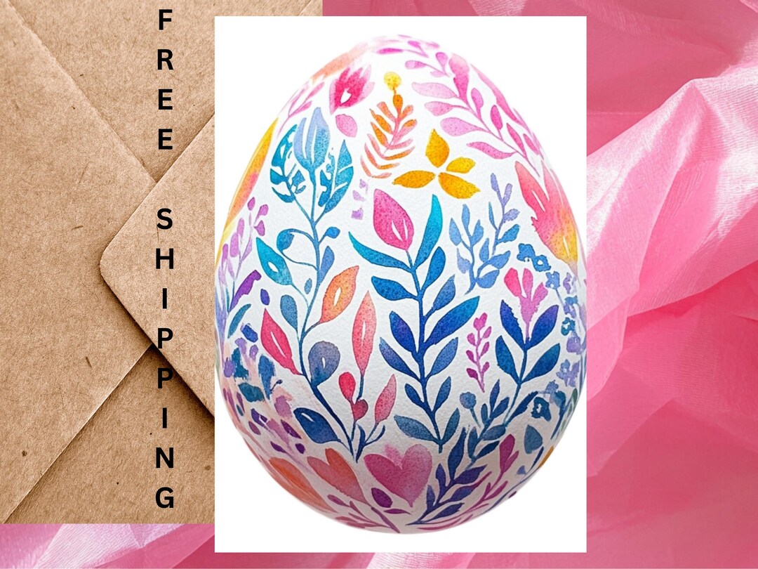 Easter Egg Card With Beautiful Spring Flowers - Watercolor Easter Card ...