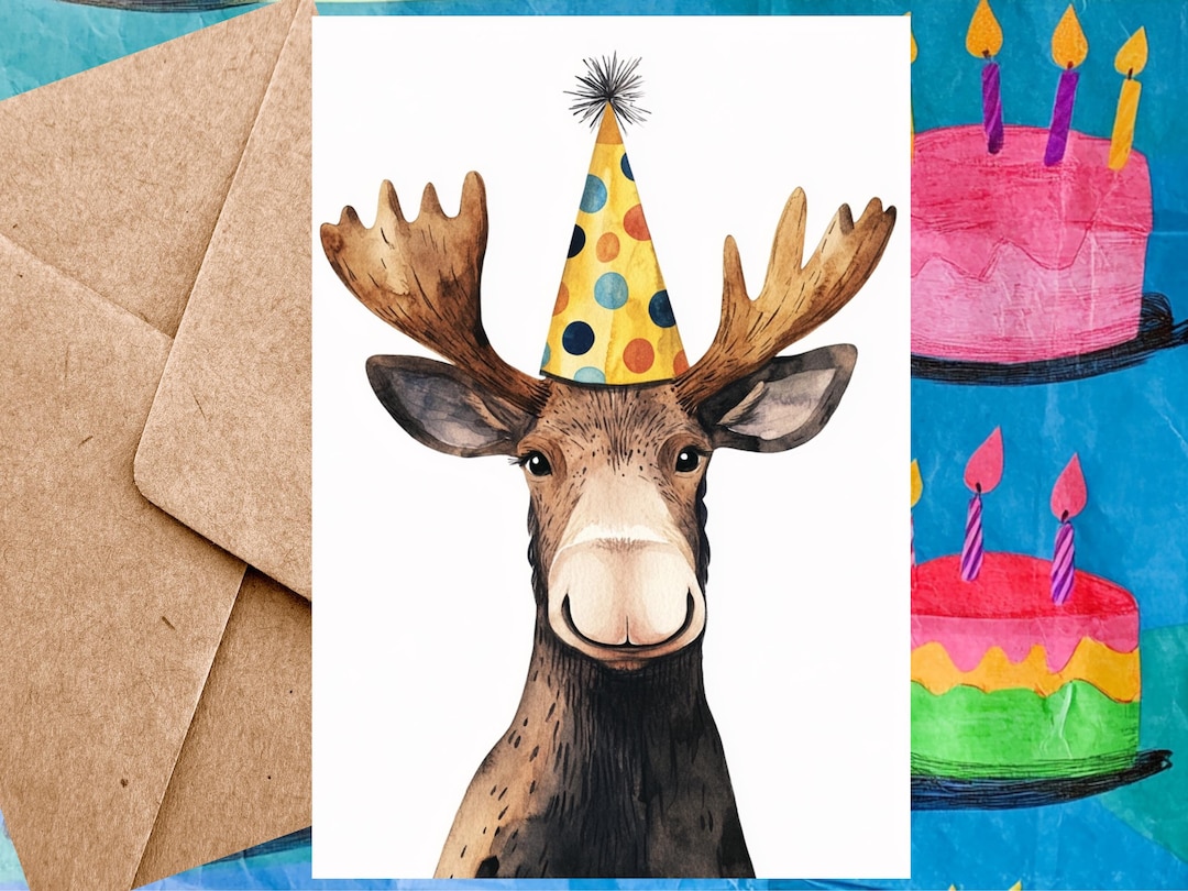 Cute Moose Birthday Card for Kid - Happy Birthday Card Moose ...