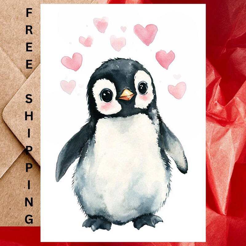 Penguin Card - Etsy