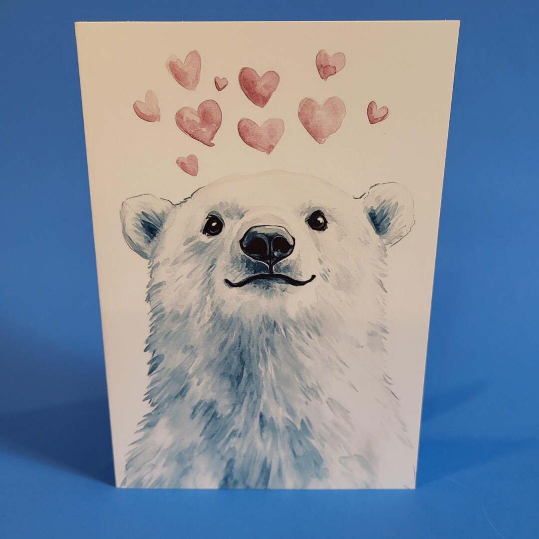 Cute Polar Bear Anniversary Card or Love Notecard - Watercolor Polar ...
