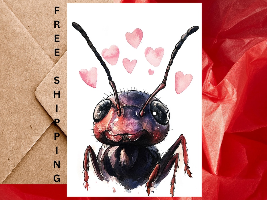 Cute Ant Valentines Card or Anniversary Watercolor Ant Valentine's Day ...