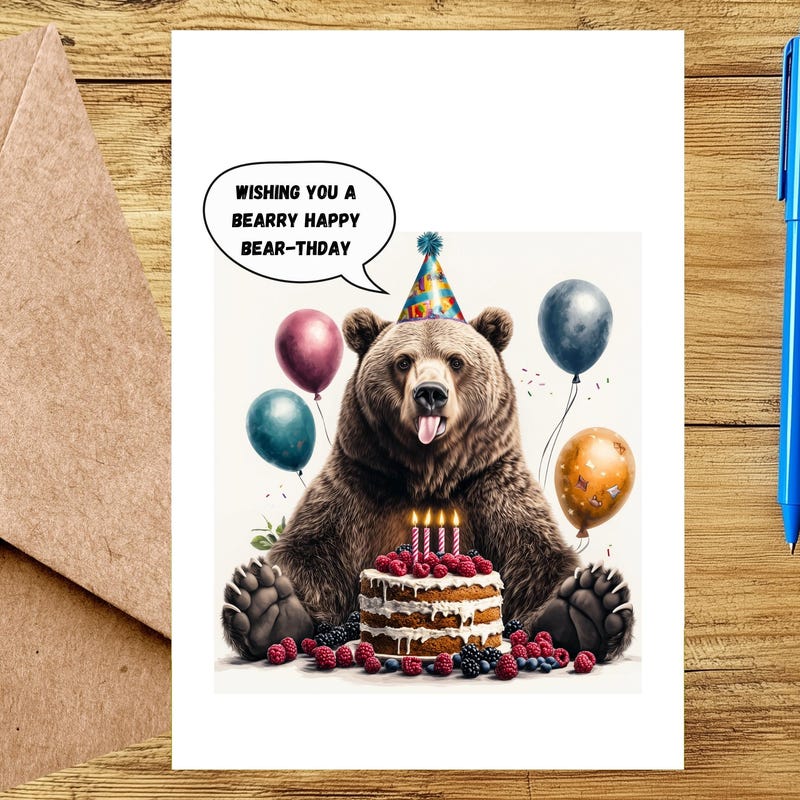 Bear Birthday Card - Etsy