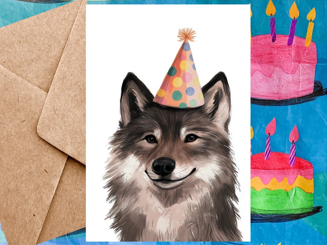Cute Brown Wolf Birthday Card for Kid - Happy Birthday Card Brown Wolf ...