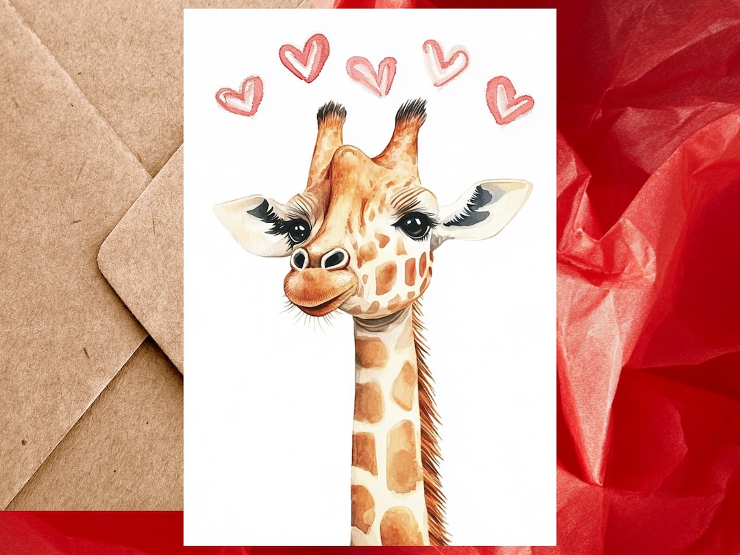 Cute Giraffe Anniversary Card or Love Notecard - Watercolor Giraffe Wedding Anniversary Single ...