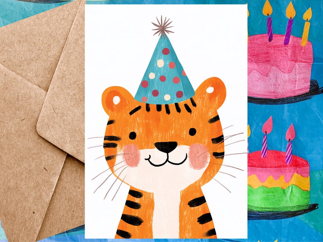 Cute Tiger Birthday Card for Kid - Happy Birthday Card Tiger ...