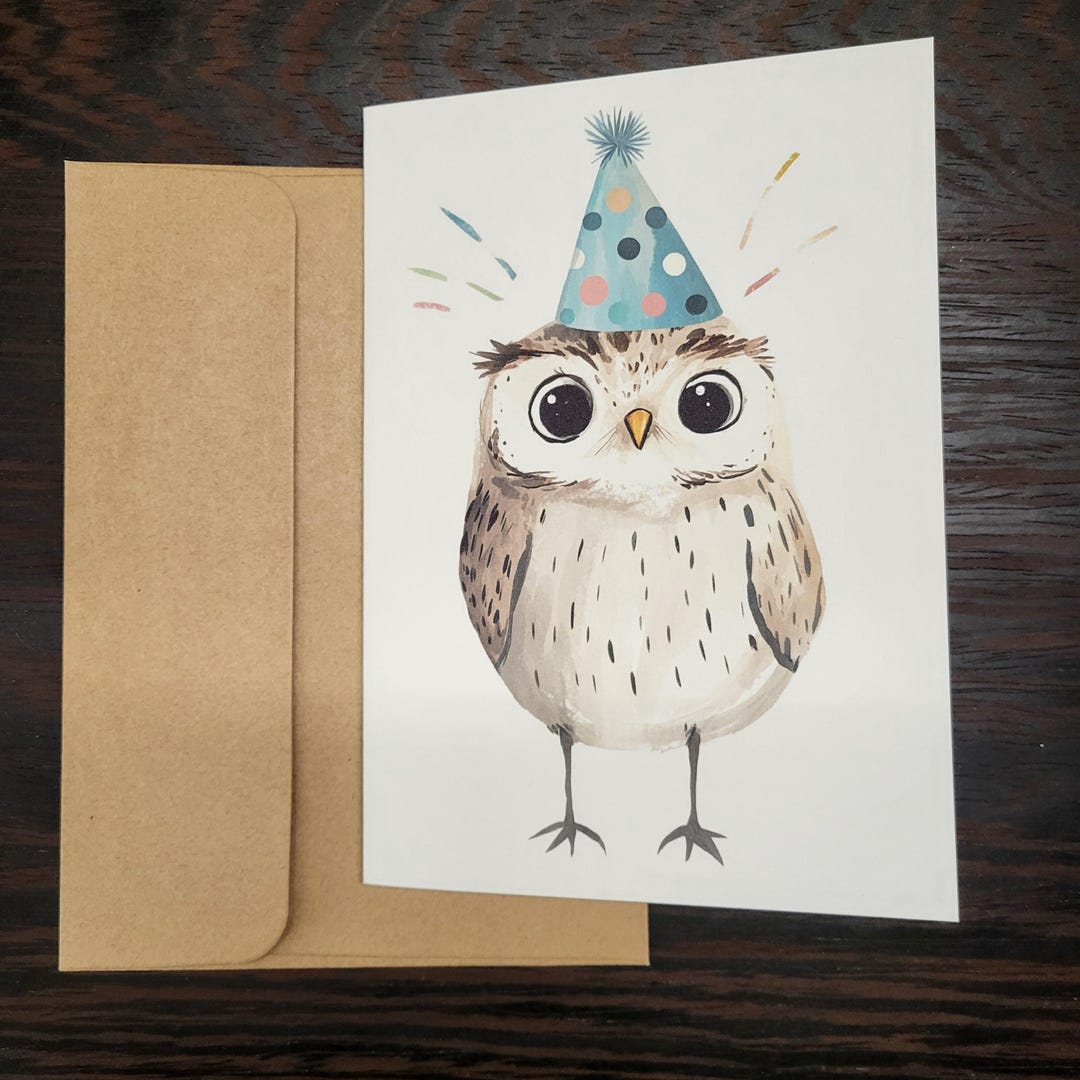 Cute Owl Birthday Card for Kid - Happy Birthday Card Owl Illustration ...