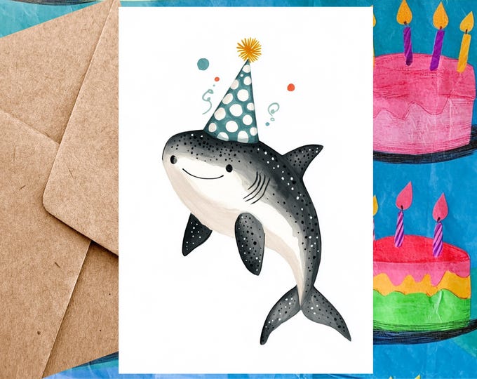 Cute Whale Shark Birthday Card for Kid - Happy Birthday Card Whale ...