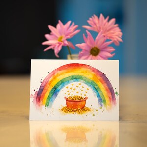 Rainbow and Pot of Gold St. Patrick's Day Card - Watercolor Rainbow ...