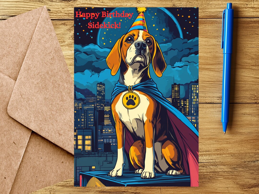 Beagle Birthday Card Cute and Funny Beagle Superhero Dog Bday Card - Etsy