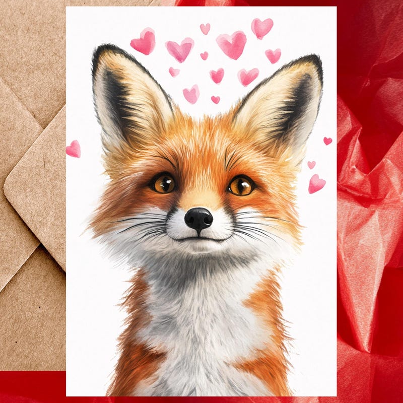 Fox Valentine Card - Etsy