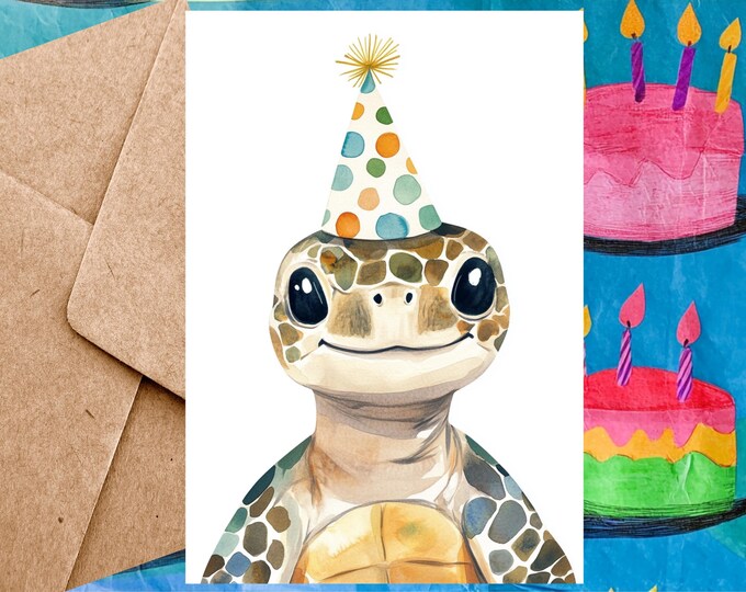 Cute Sea Turtle Birthday Card for Kid - Happy Birthday Card Sea Turtle ...