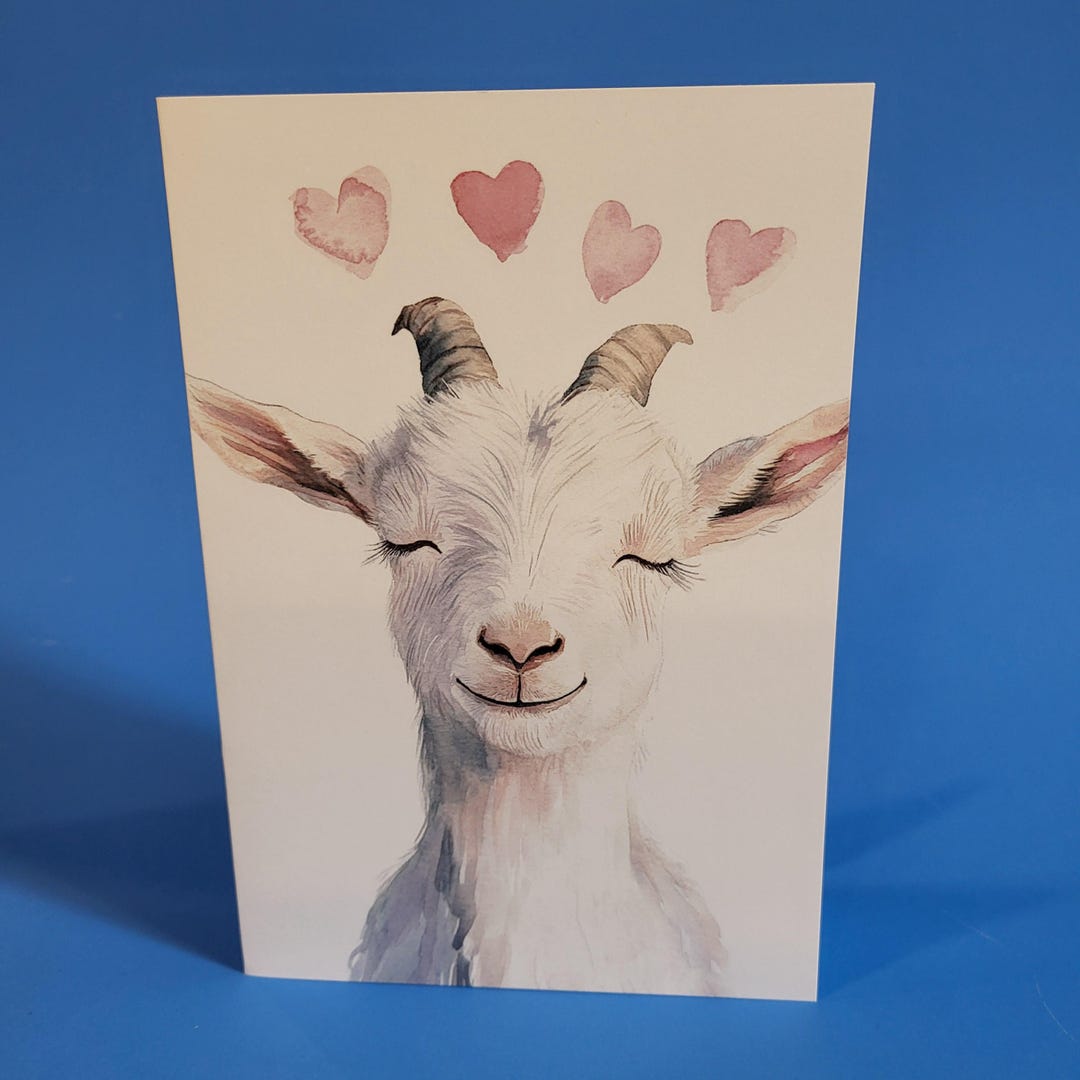 Cute Goat Anniversary Card or Love Notecard - Watercolor Goat Wedding ...