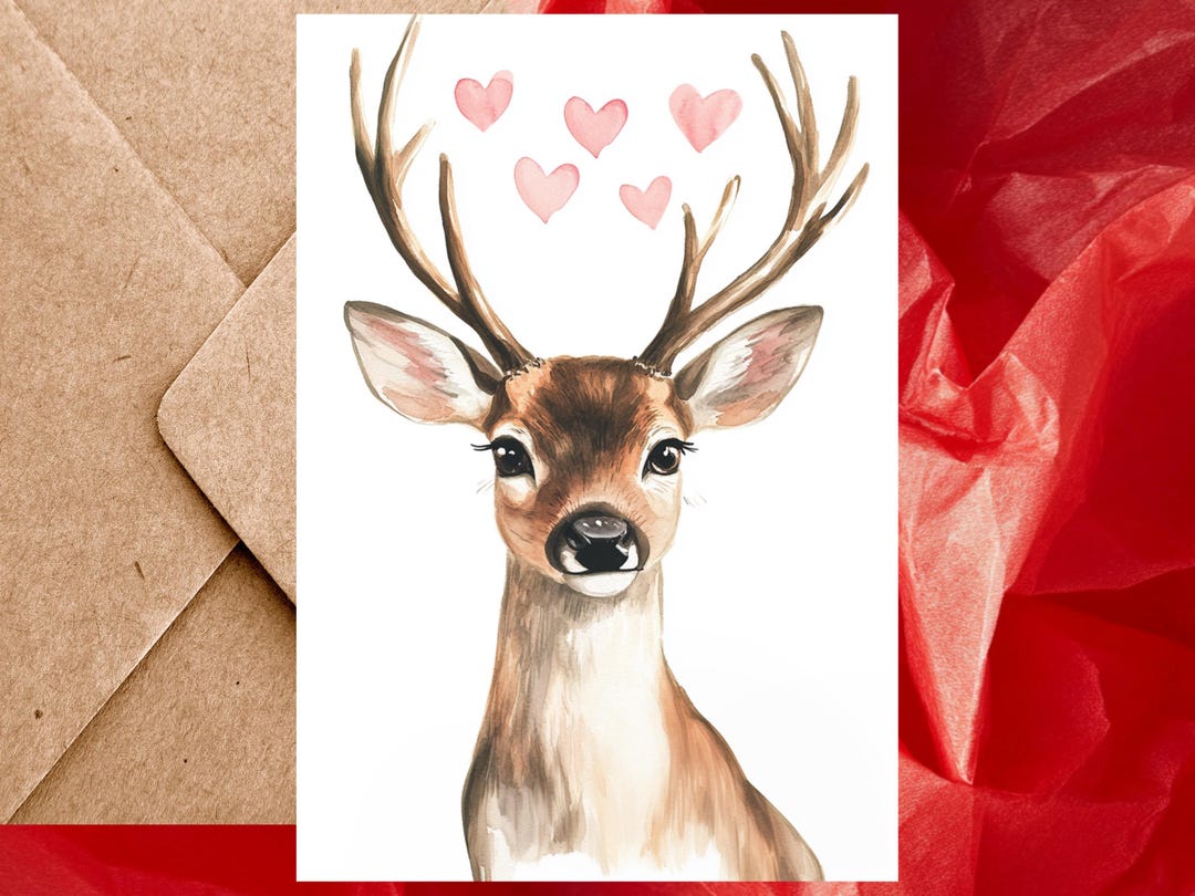 Cute Buck Deer Anniversary Card or Love Notecard - Watercolor Buck Deer ...