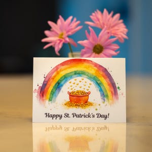 Rainbow and Pot of Gold St. Patrick's Day Card - Watercolor Rainbow ...