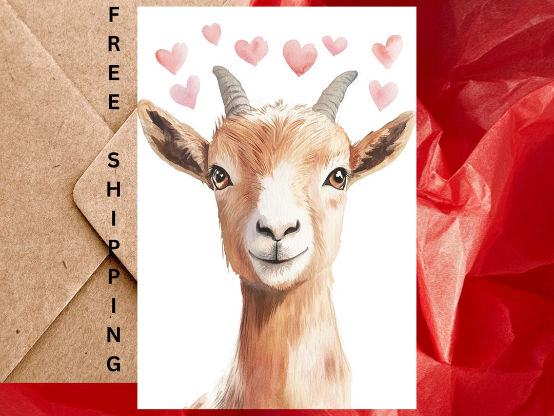 Cute Goat Valentines Card or Anniversary Watercolor Art Goat for ...