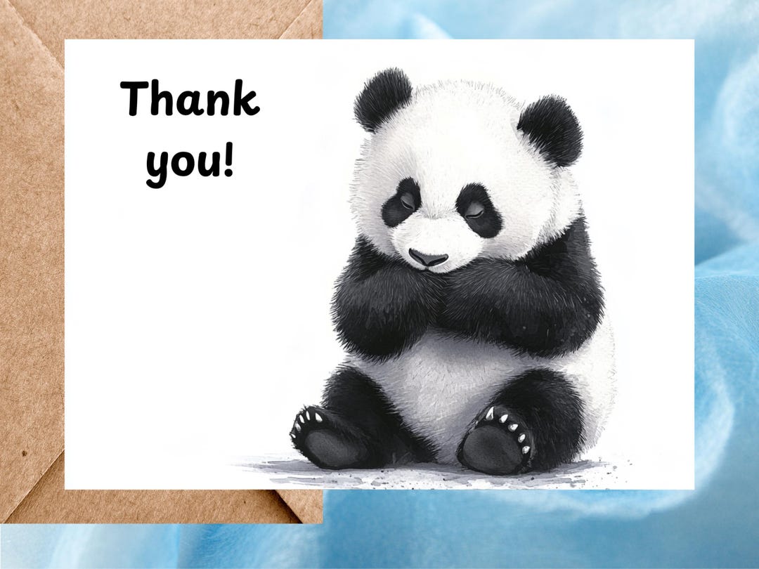Panda Thank You Cards, Watercolor Panda Bear Thank You Card Single, 10 ...