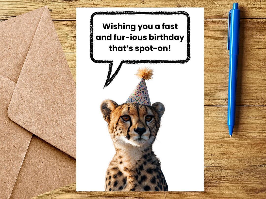 Cheetah Birthday Card With Pun Funny Customizable Greeting Card ...