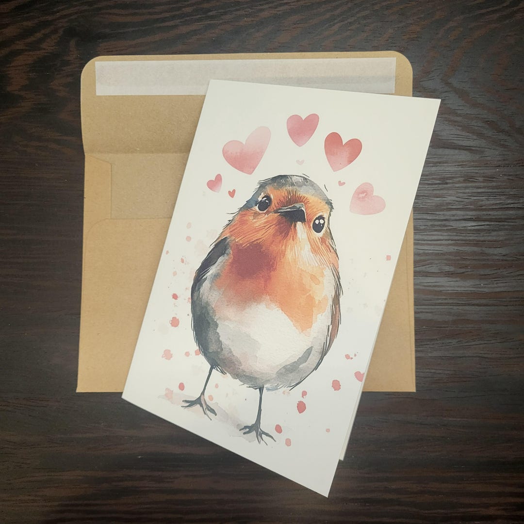 Cute Robin Anniversary Card or Love Notecard - Watercolor Robin Wedding ...