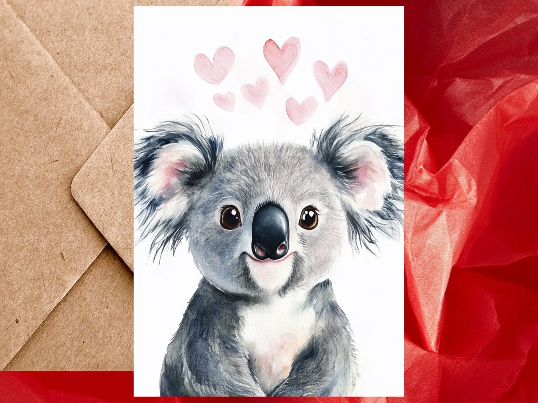 Cute Koala Valentines Card or Anniversary Koala Bear Watercolor Art for ...