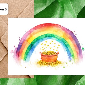 Rainbow and Pot of Gold St. Patrick's Day Card - Watercolor Rainbow ...