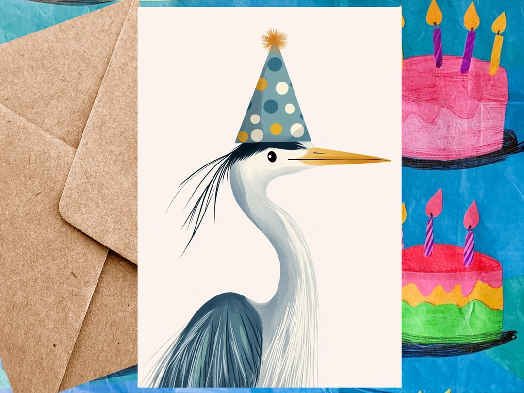 Cute Blue Heron Birthday Card for Kid - Happy Birthday Card Blue Heron ...