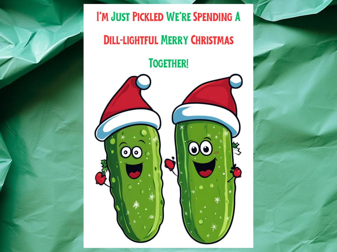 Dill Pickle Digital Christmas Card With Funny Pun - Cute Cartoon ...