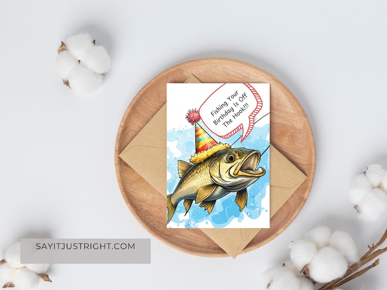 Fish Birthday Card Cartoon Walleye Fish Caught by Hook customizable - Etsy