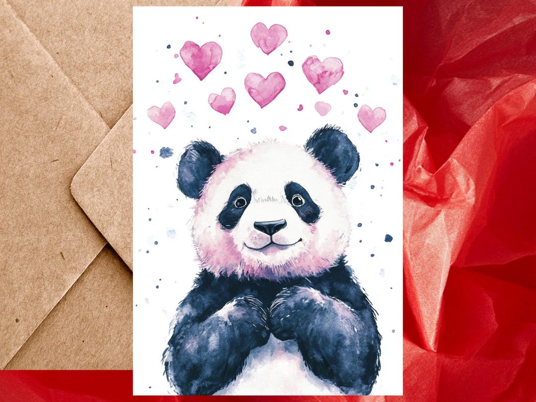 Cute Panda Anniversary Card or Love Notecard - Watercolor Panda Wedding ...