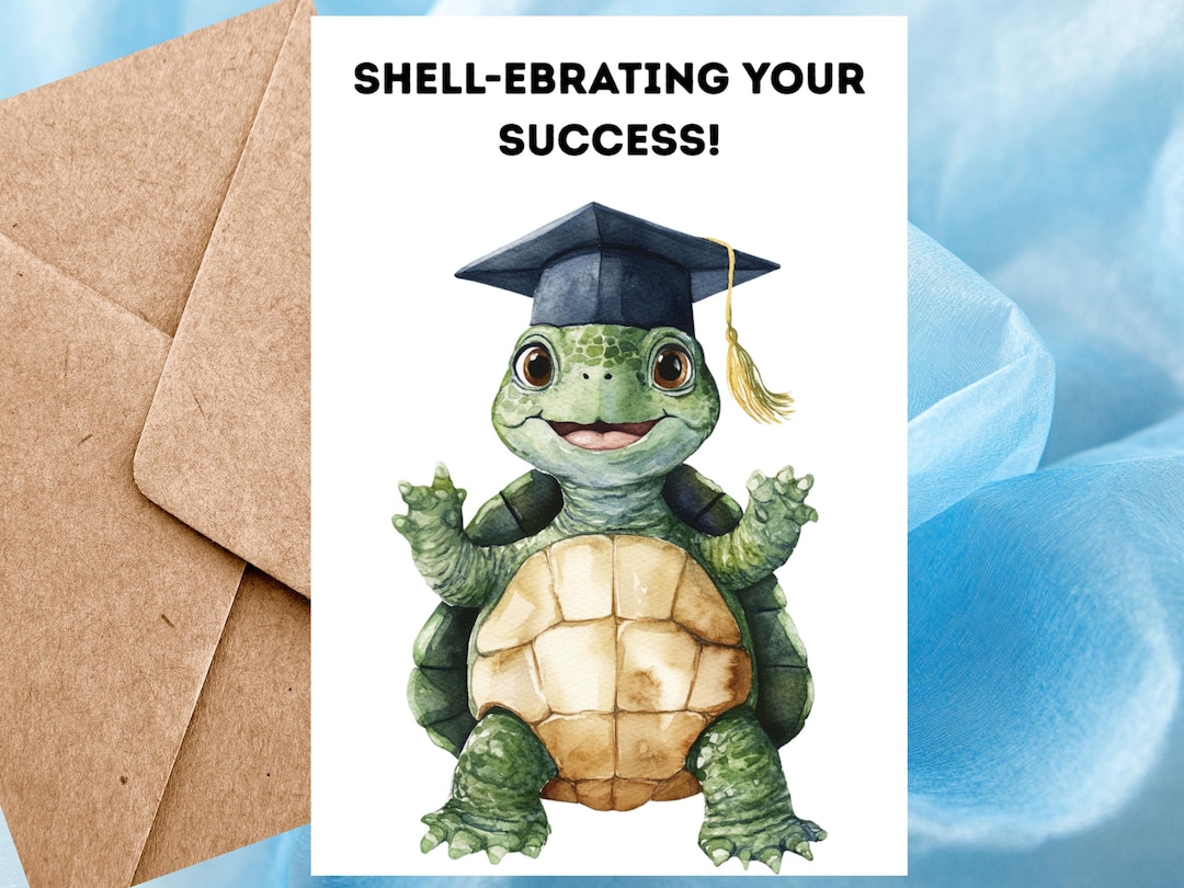 Funny Turtle Graduation Card, Cute Watercolor Turtle College Graduation ...