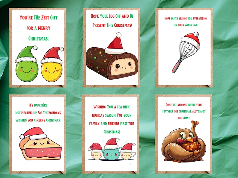 Punny Christmas Cards Holiday Box Set 20 Pack Cute Seasonal Food and ...