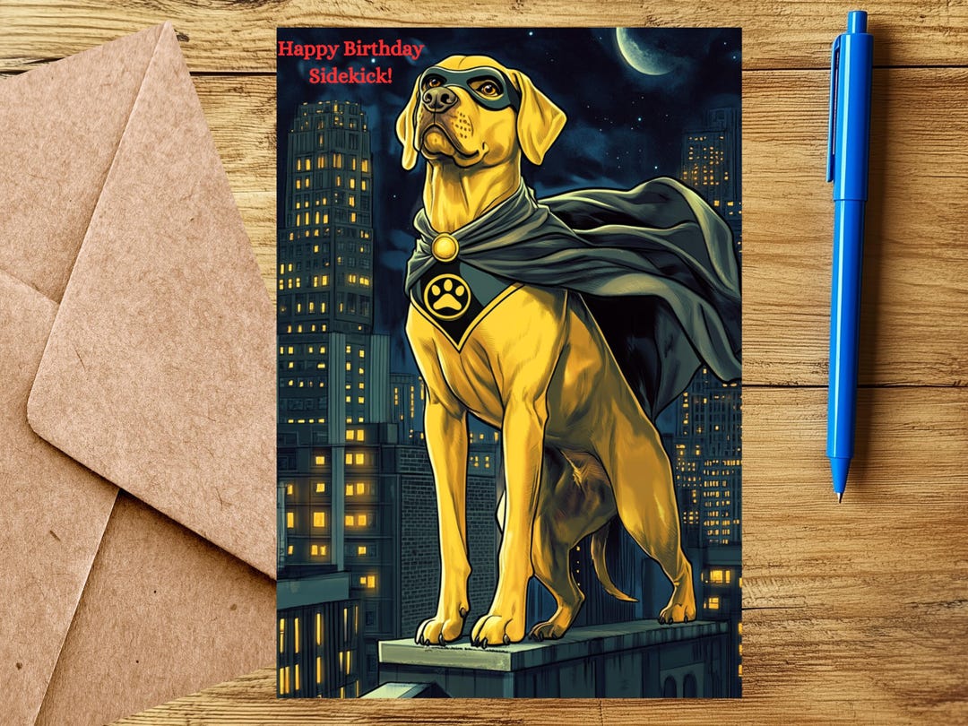 Yellow Labrador Birthday Card - Cute and Funny Superhero Lab Retriever ...