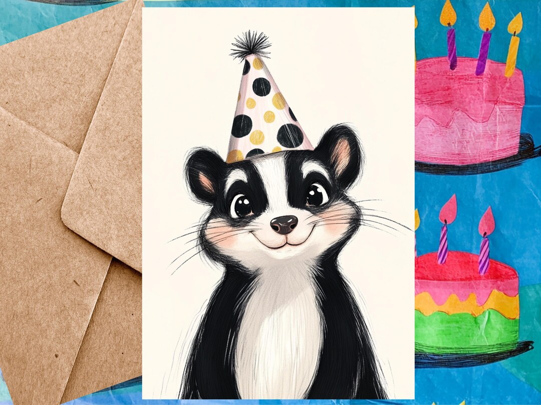 Cute Skunk Birthday Card or Skunk Retirement Card - Happy Birthday Card ...